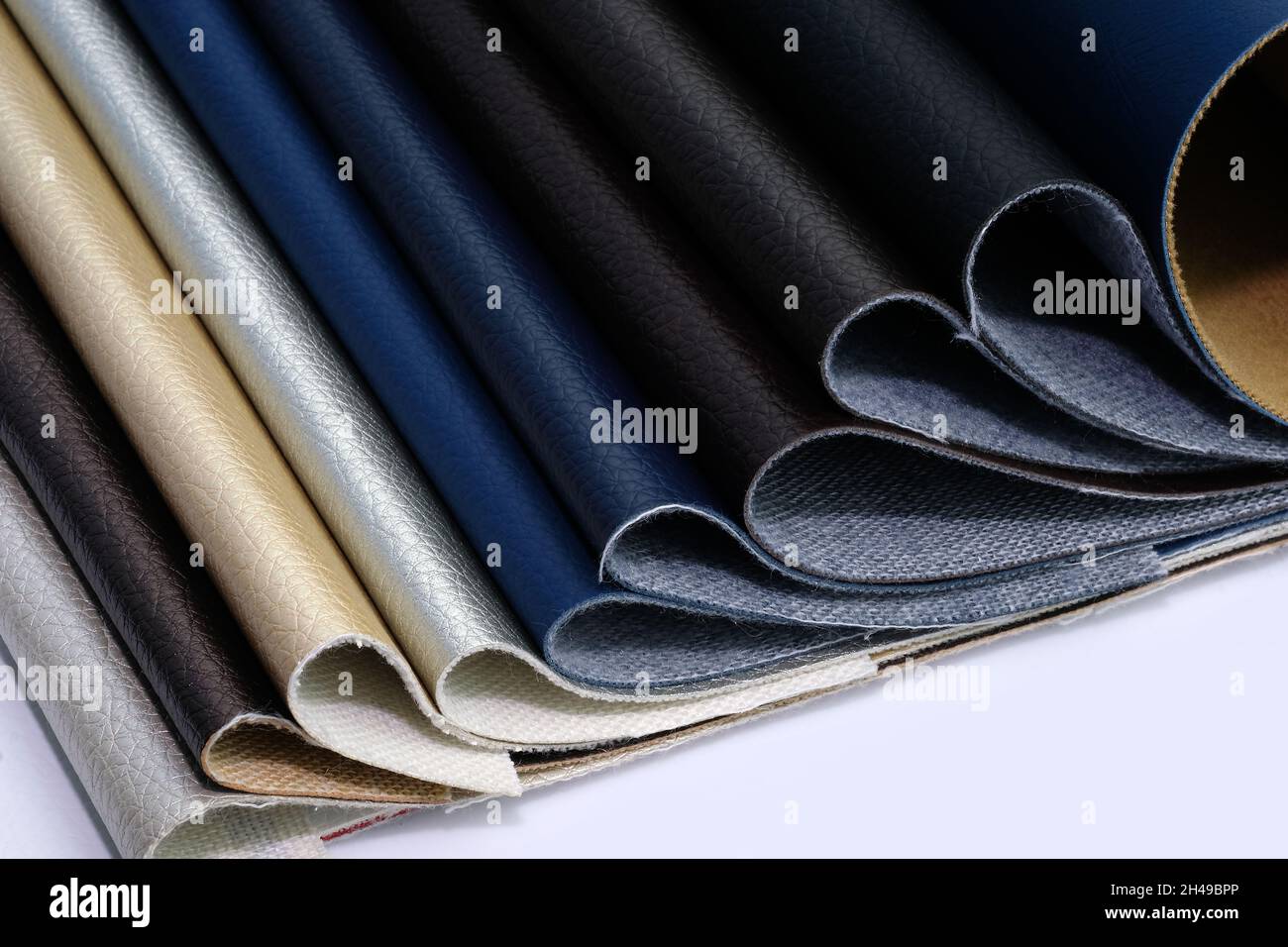 Samples of leatherette in different shades top view. Artificial leather ...