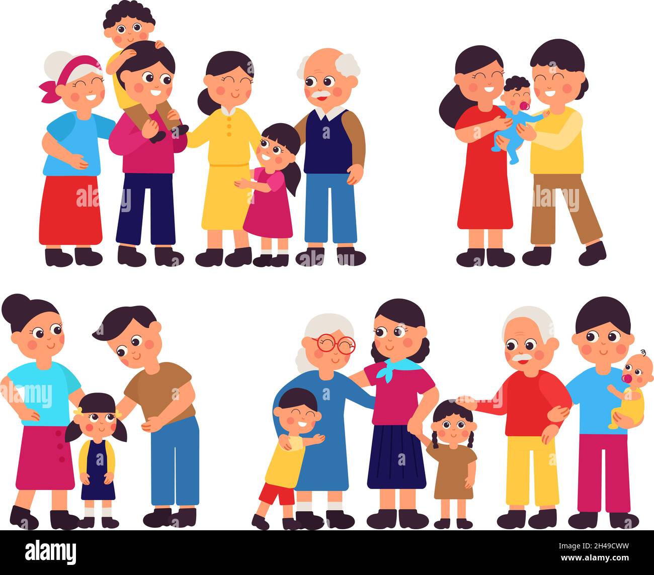 Cute families groups. Cartoon family, isolated mother, father and ...