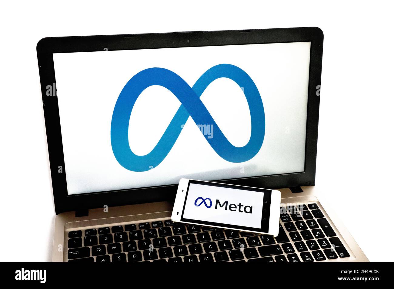 Logo of Meta on the display. Meta is a social technologies company's ...