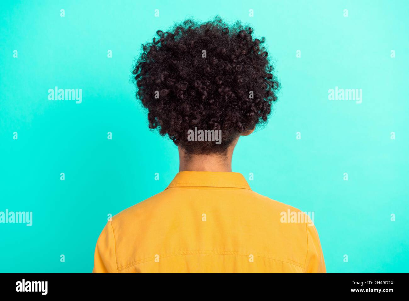 Photo portrait back view woman with black curly hairstyle isolated ...