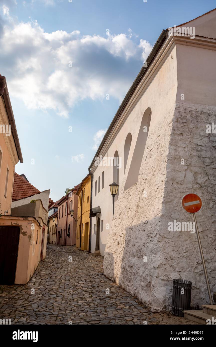 Narrow picturesque street with colorful buildings in historic center in ...