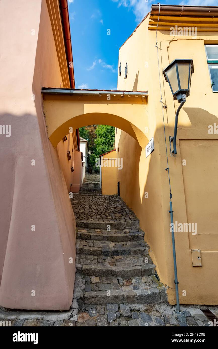 Narrow picturesque street with colorful buildings in historic center in ...