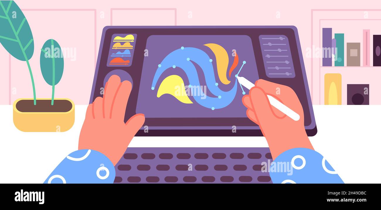 Animation process. Computer graphic screen, animator artist create ...