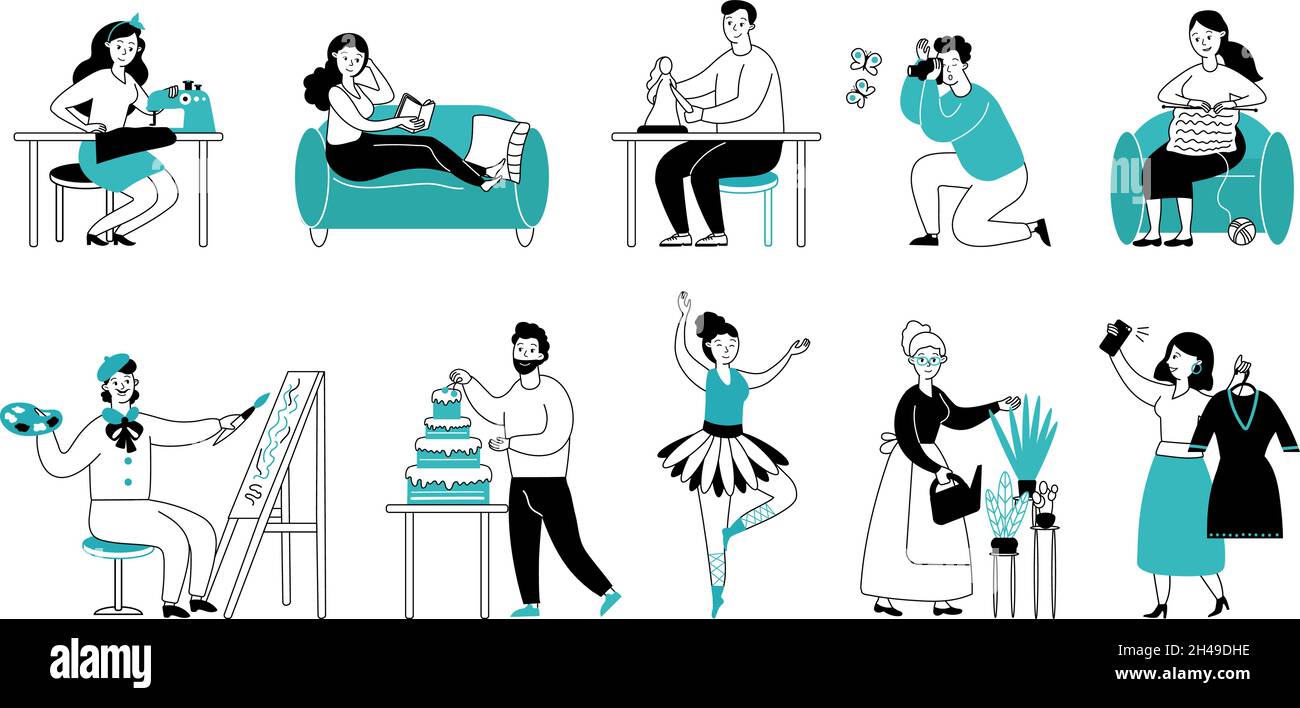 Hobby characters. Art people hobbies or occupations, dance girl ...