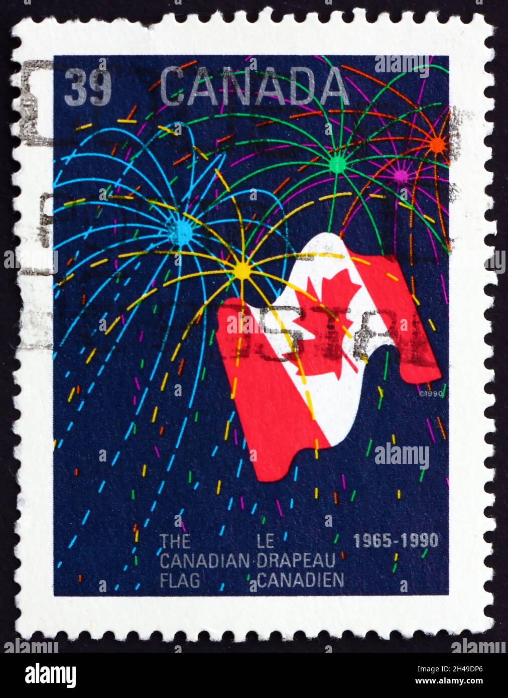 CANADA - CIRCA 1990: a stamp printed in Canada shows national flag and ...