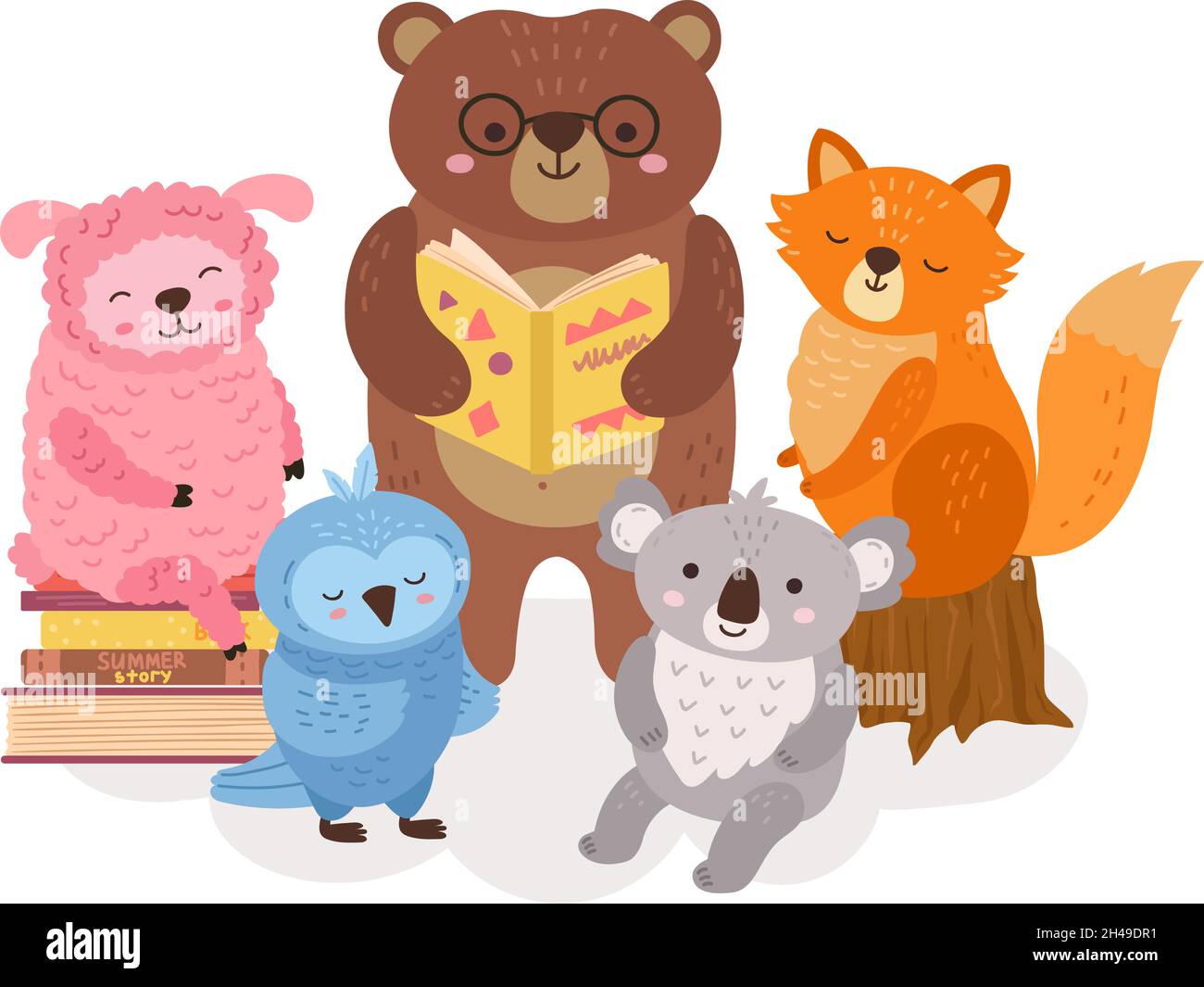 Cute animals reading. Wild animal read books, funny bear holding book ...