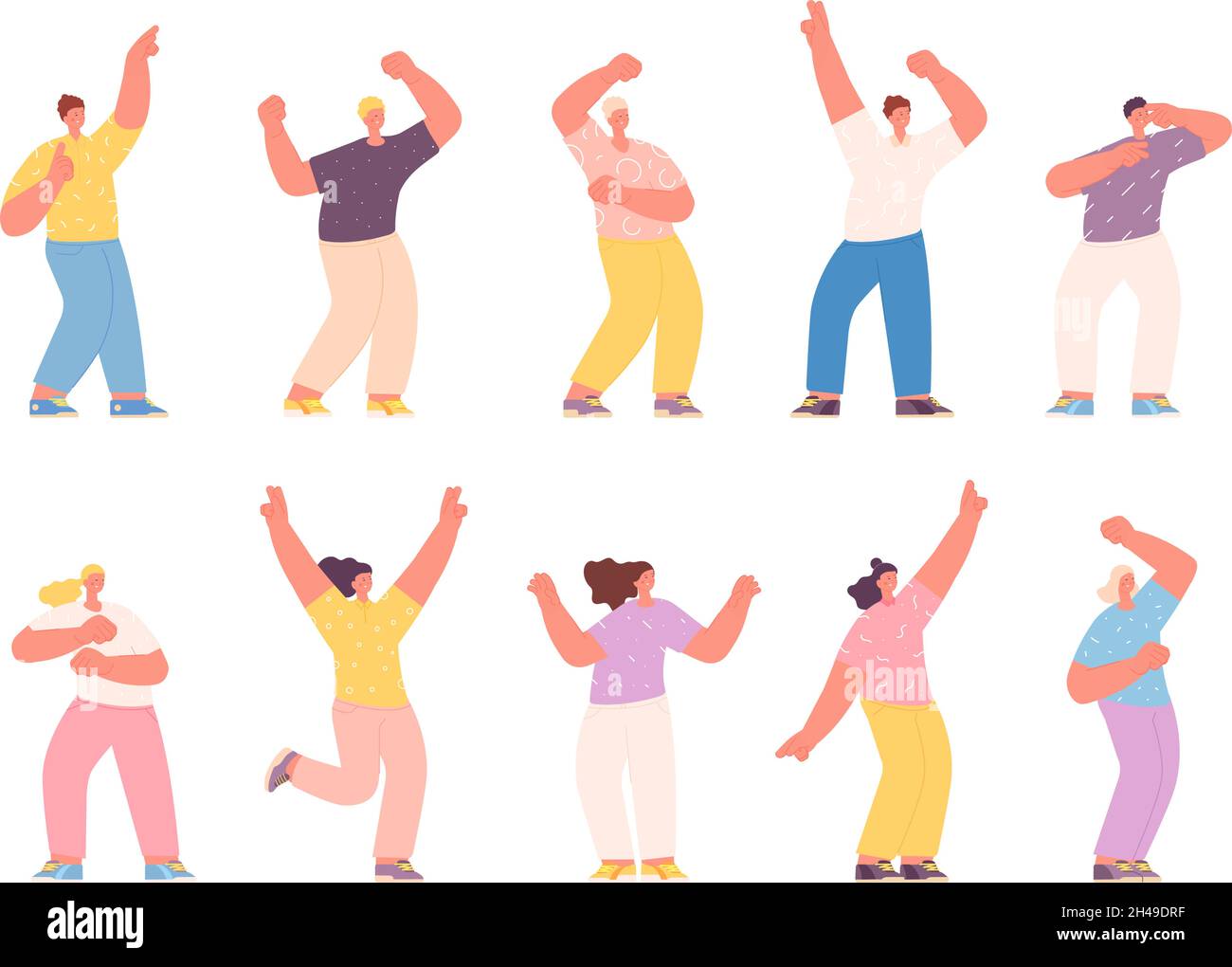 Isolated dancing people. Group friends, happy excited girl in dance ...