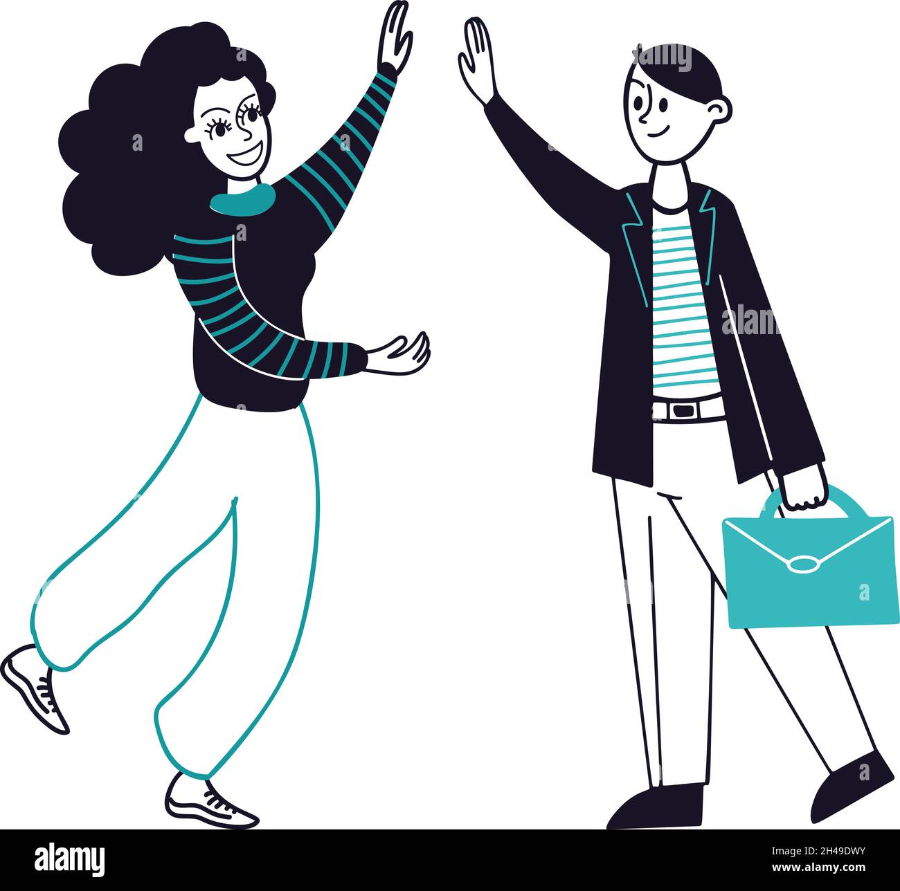 High five. Business partners meeting, happy woman and man. Friendship ...