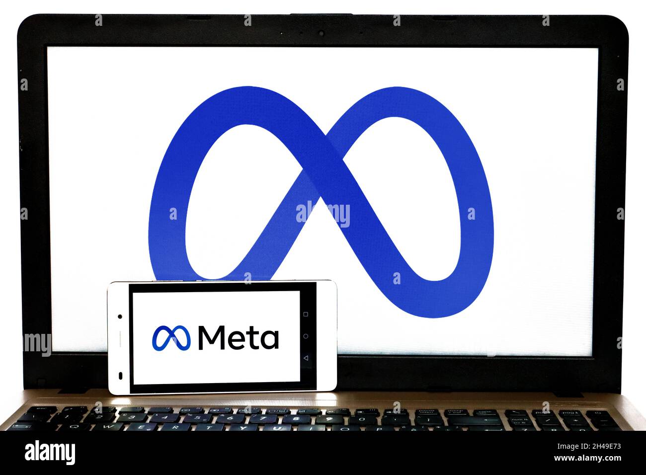 Logo of Meta on the display. Meta is a social technologies company's ...