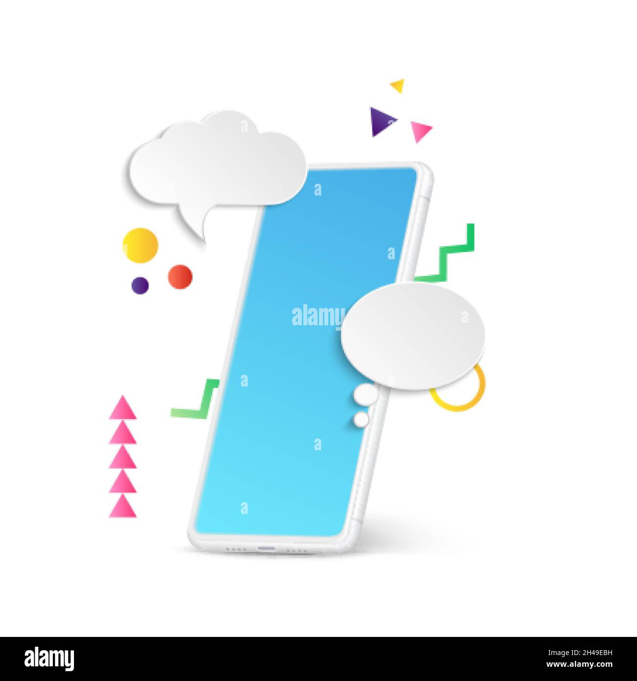 Smartphone mockup. Blank screen white phone, geometric decorative ...