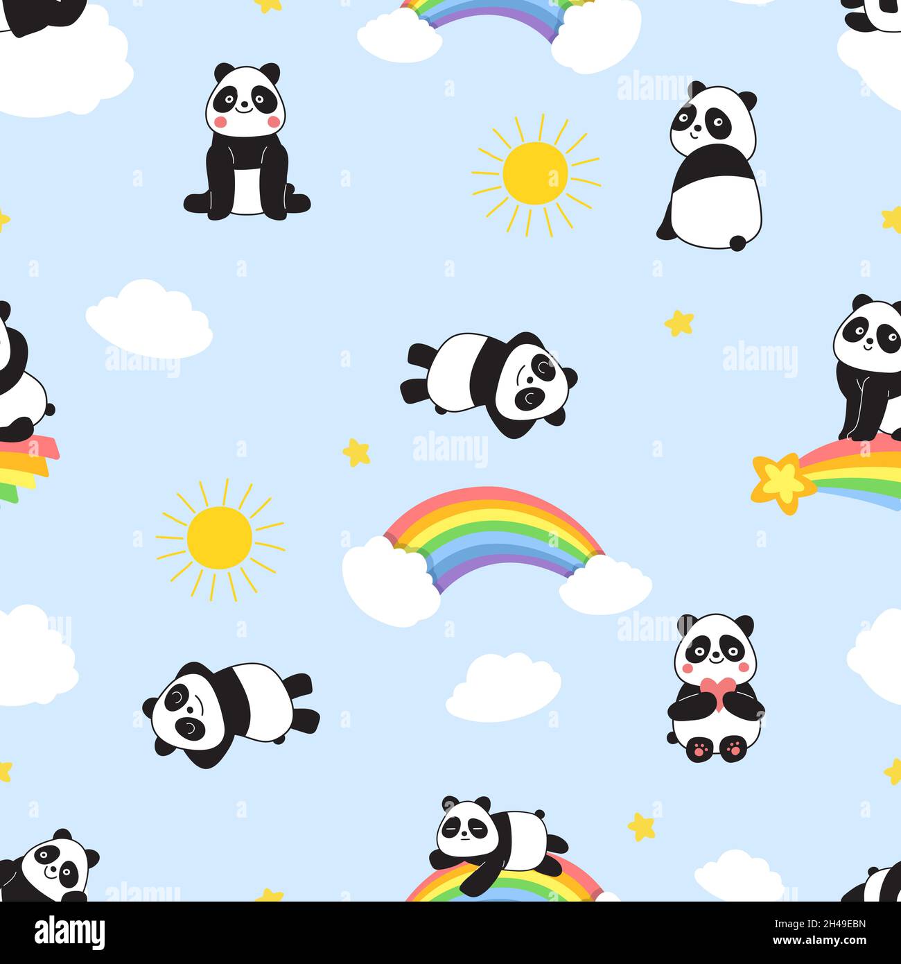 Cute panda print. Childish seamless pattern with cartoon pandas ...