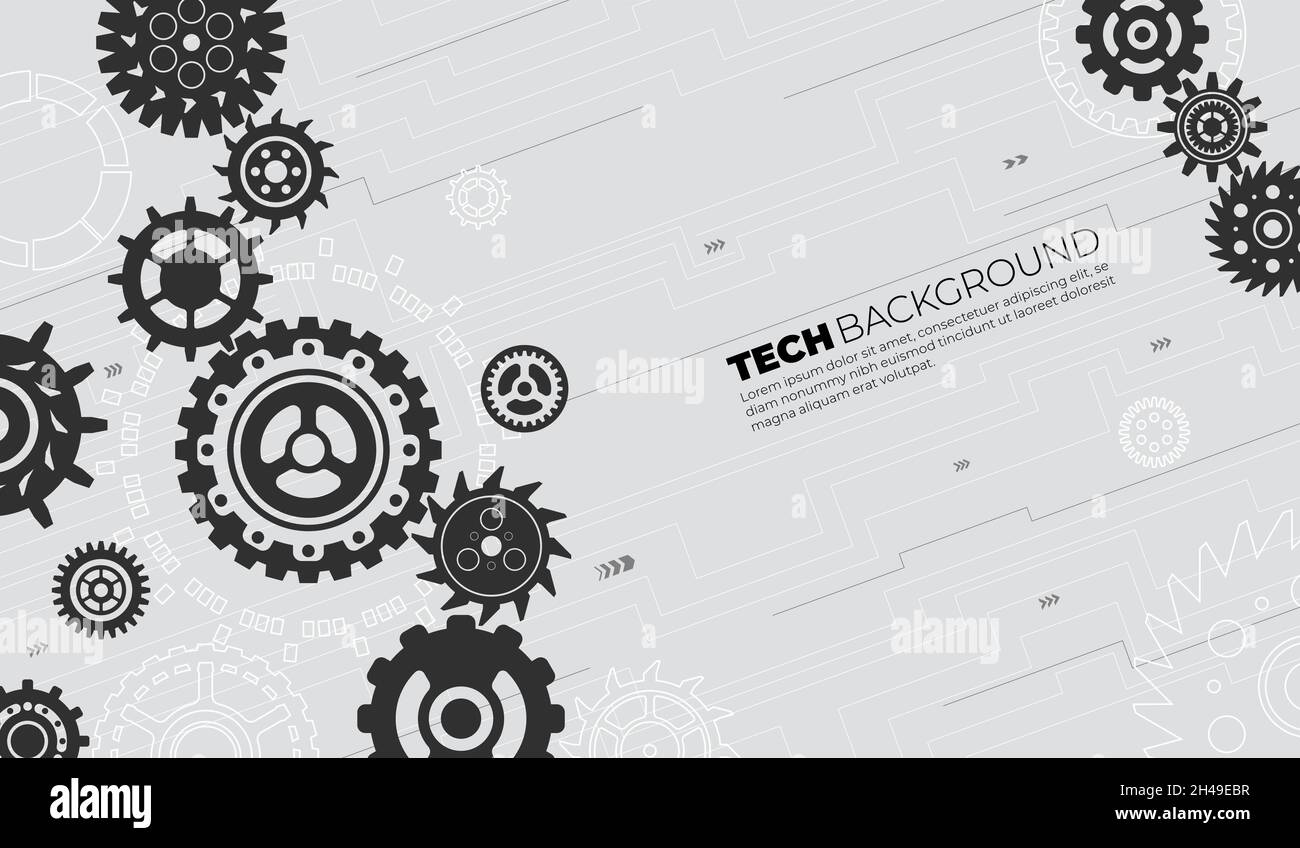 Gears tech background. Conceptual mechanics, gear elements banner ...