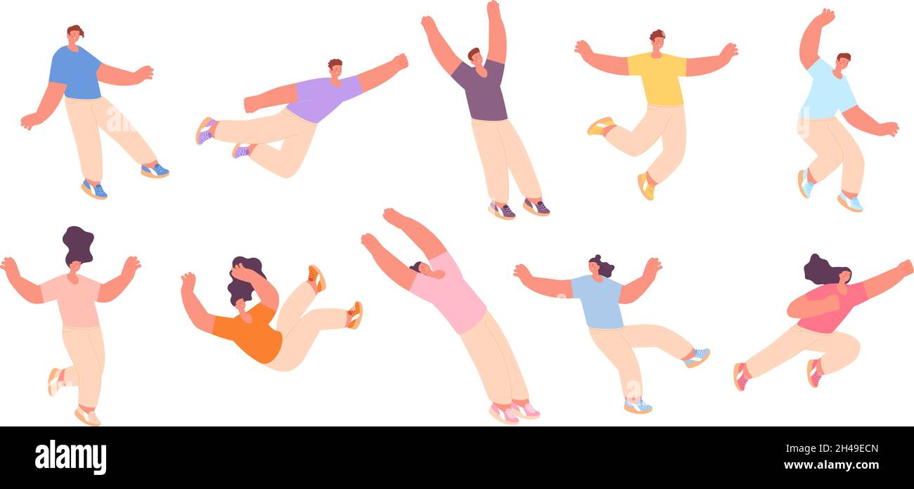 Flying characters. Floating or falling people, free acting person. Man ...