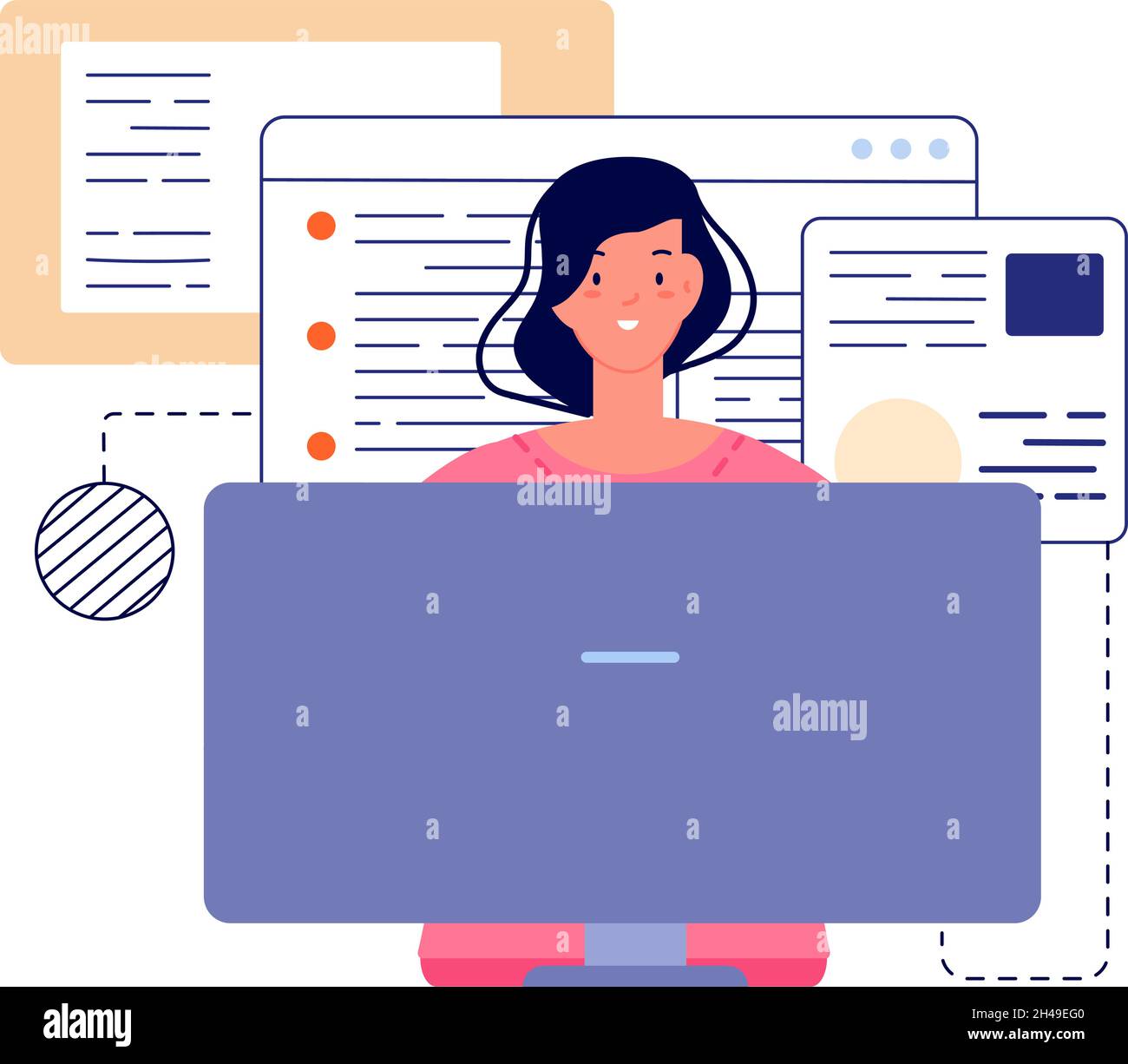 Girl programmer character. Woman writer, blogger or site developer ...