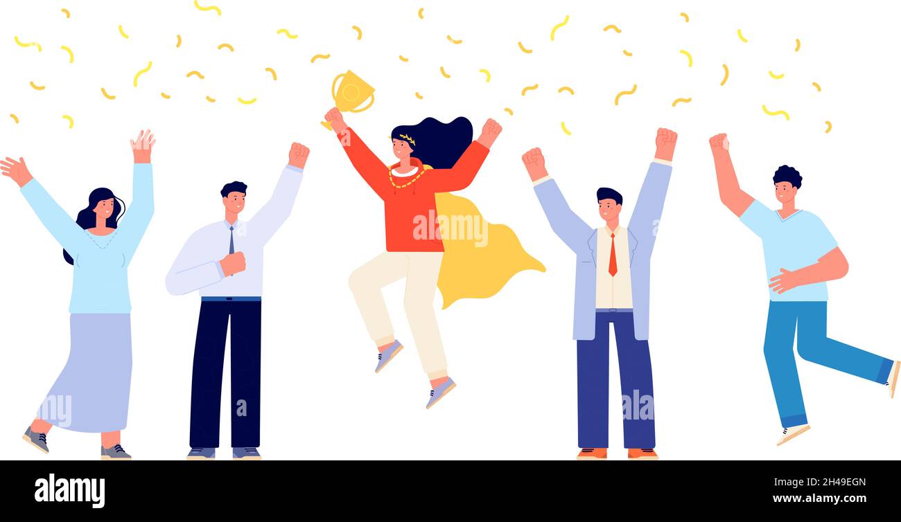 Successful business team. Woman leader, manager group winning ...