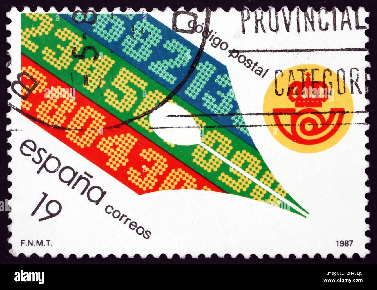 SPAIN - CIRCA 1987: a stamp printed in Spain dedicated to Postal Code ...