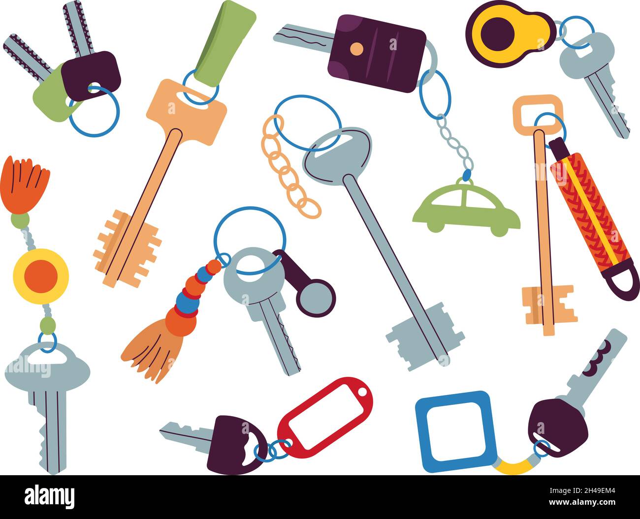 Different key collection. Keys on keychain, elements for opening ...