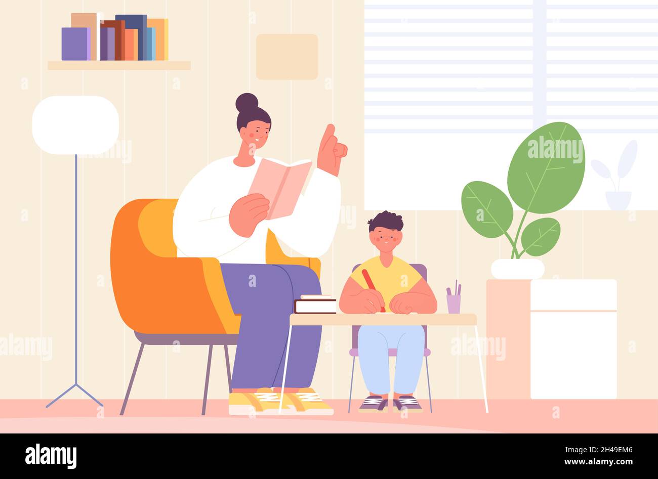 Home education with parents. Excited teaching lifestyle, parent teach ...