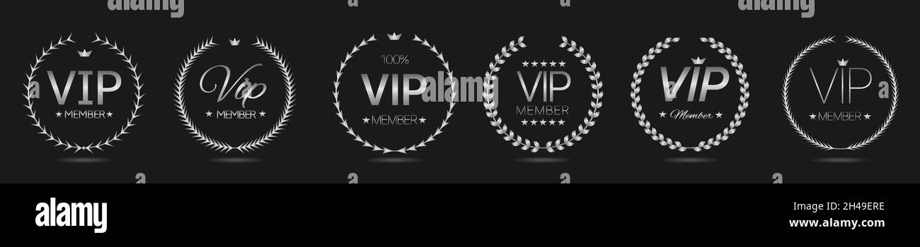 Vip member Silver laurel wreath label set Stock Vector Image & Art - Alamy