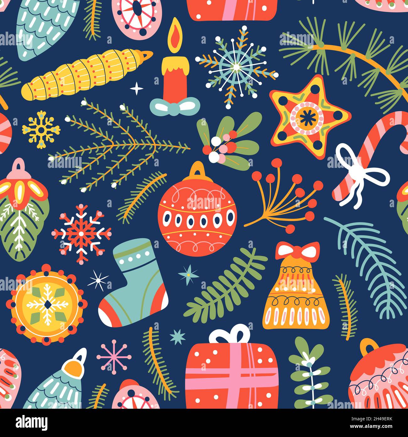 Christmas decorative seamless pattern. Holiday children print, tree ...