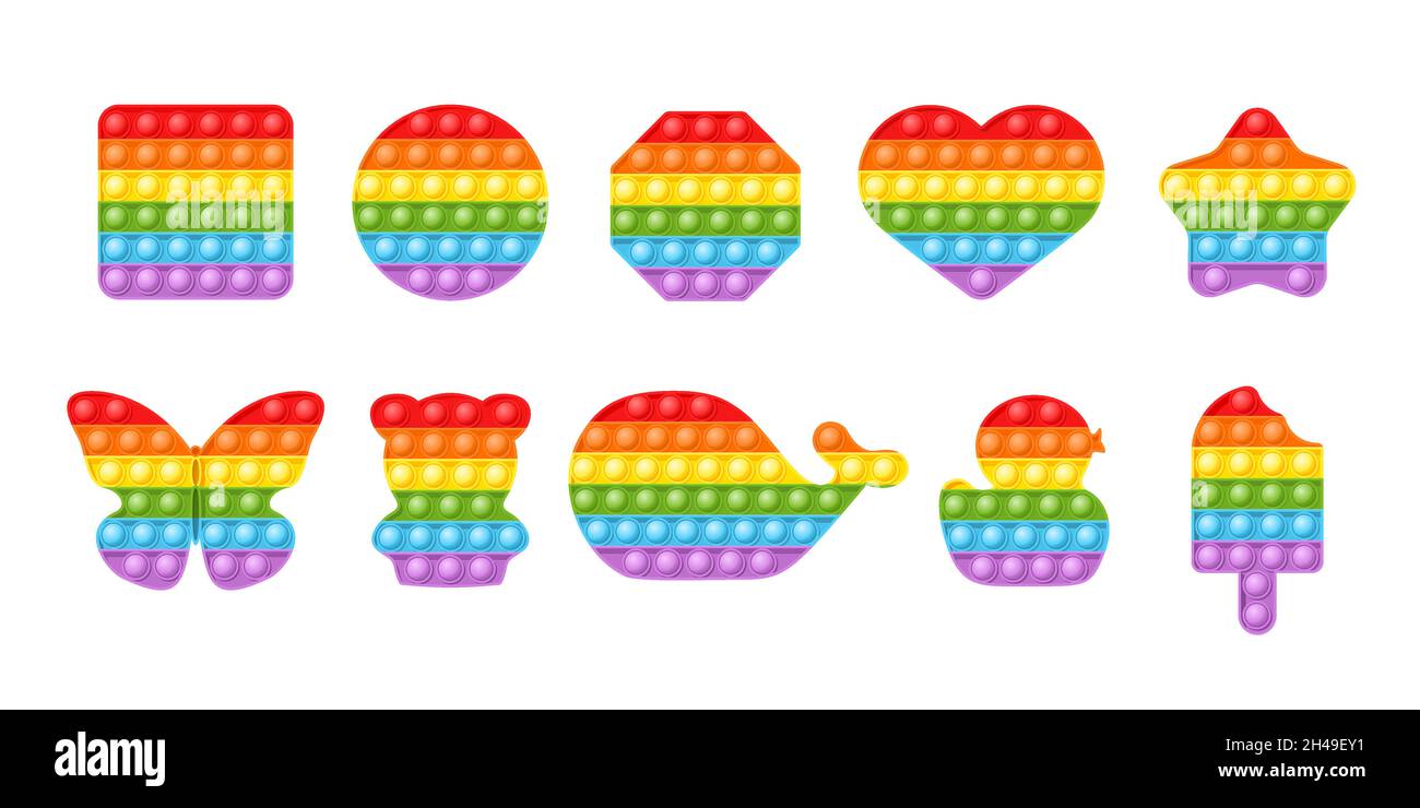 Pop it game set. Inspire fidget toys, simple rainbow bubbles ...