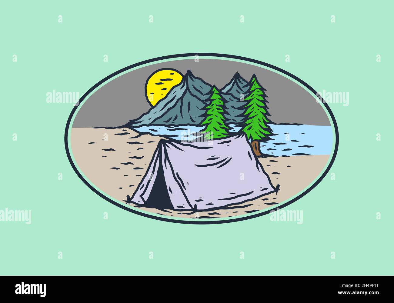 Line art illustration drawing of camping design Stock Vector Image ...