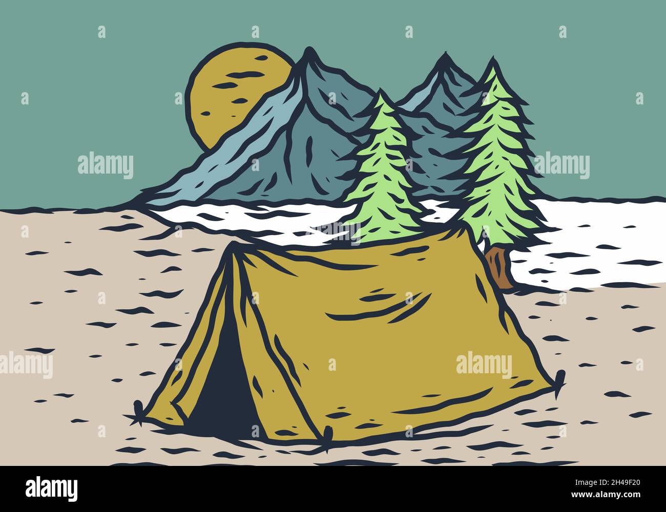 Line art illustration drawing of camping design Stock Vector Image ...
