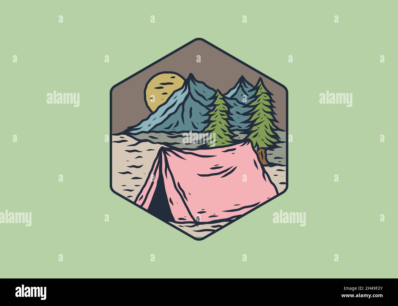 Line art illustration drawing of camping design Stock Vector Image ...