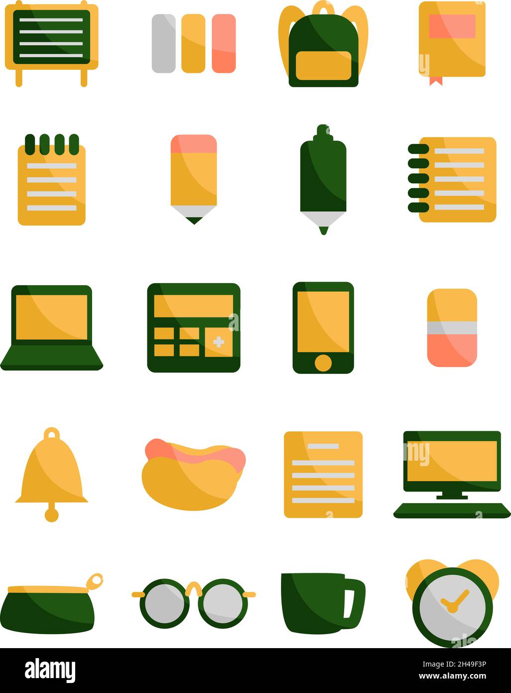 Basic school supplies, illustration, vector, on a white background ...