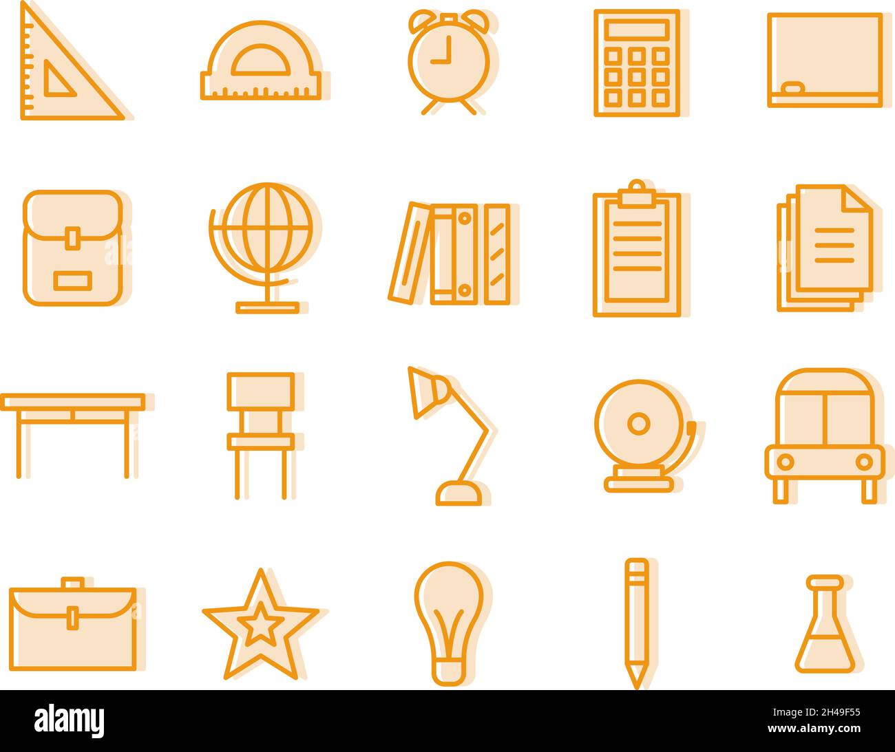Orange school supplies, illustration, vector, on a white background ...