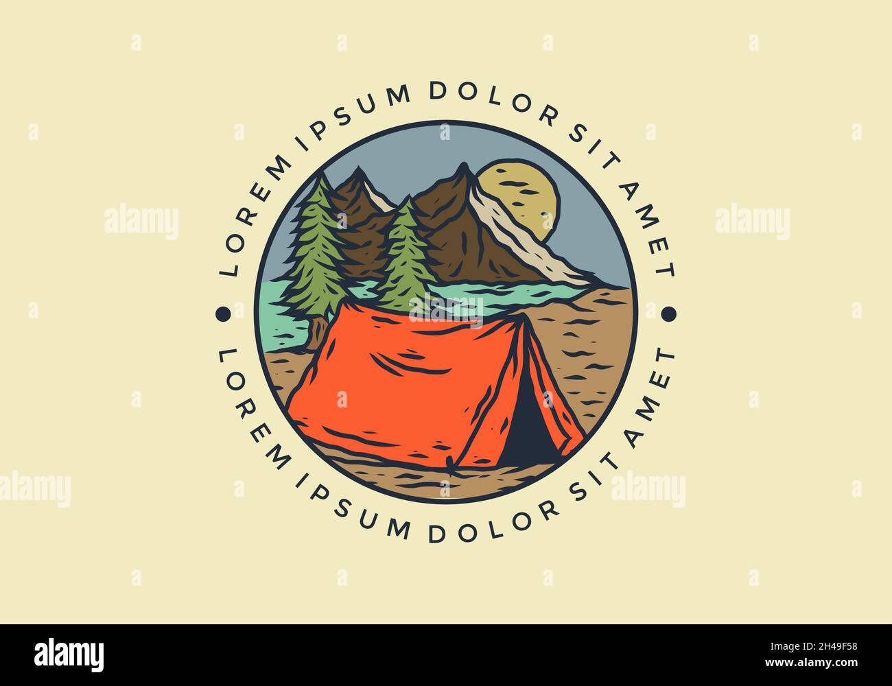 Line art illustration drawing of camping design Stock Vector Image ...
