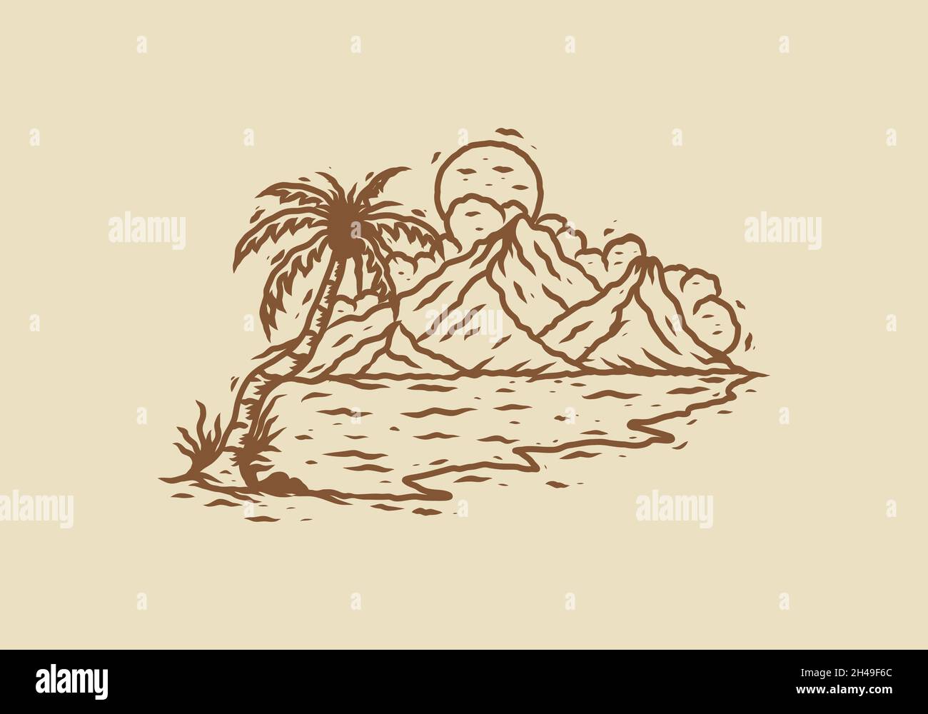 Line art illustration drawing of beach design Stock Vector Image & Art ...