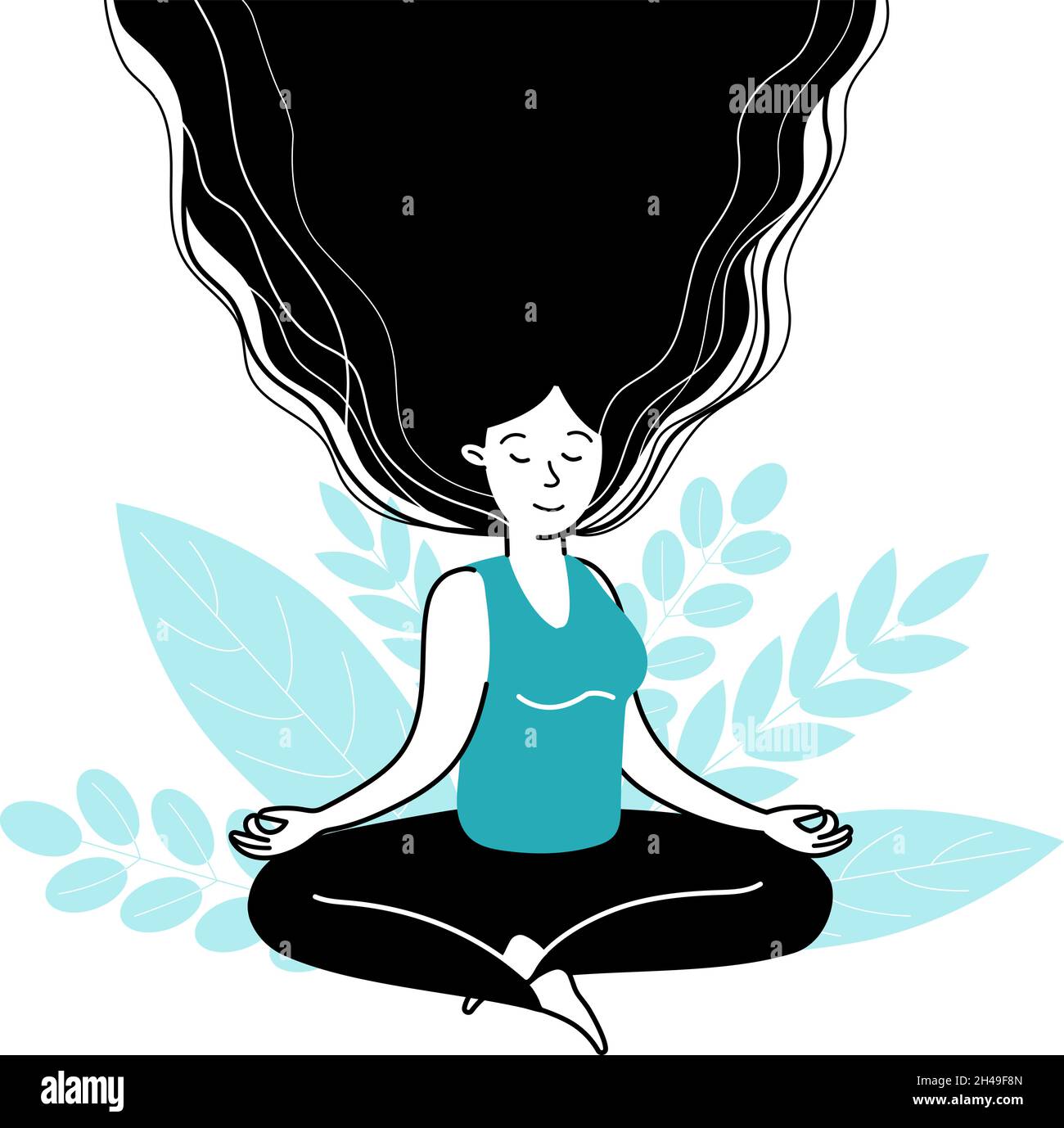 Female meditating. Meditation balance, girl meditate in happy emotions ...