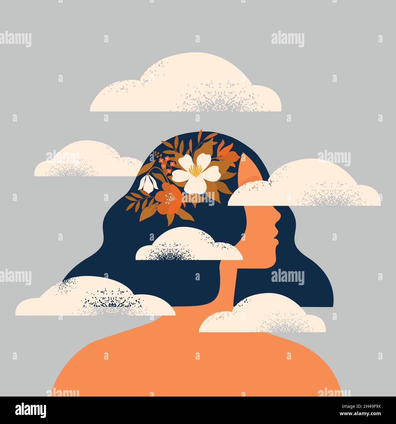 The concept of a step into the unknown future. The head of a man in the ...