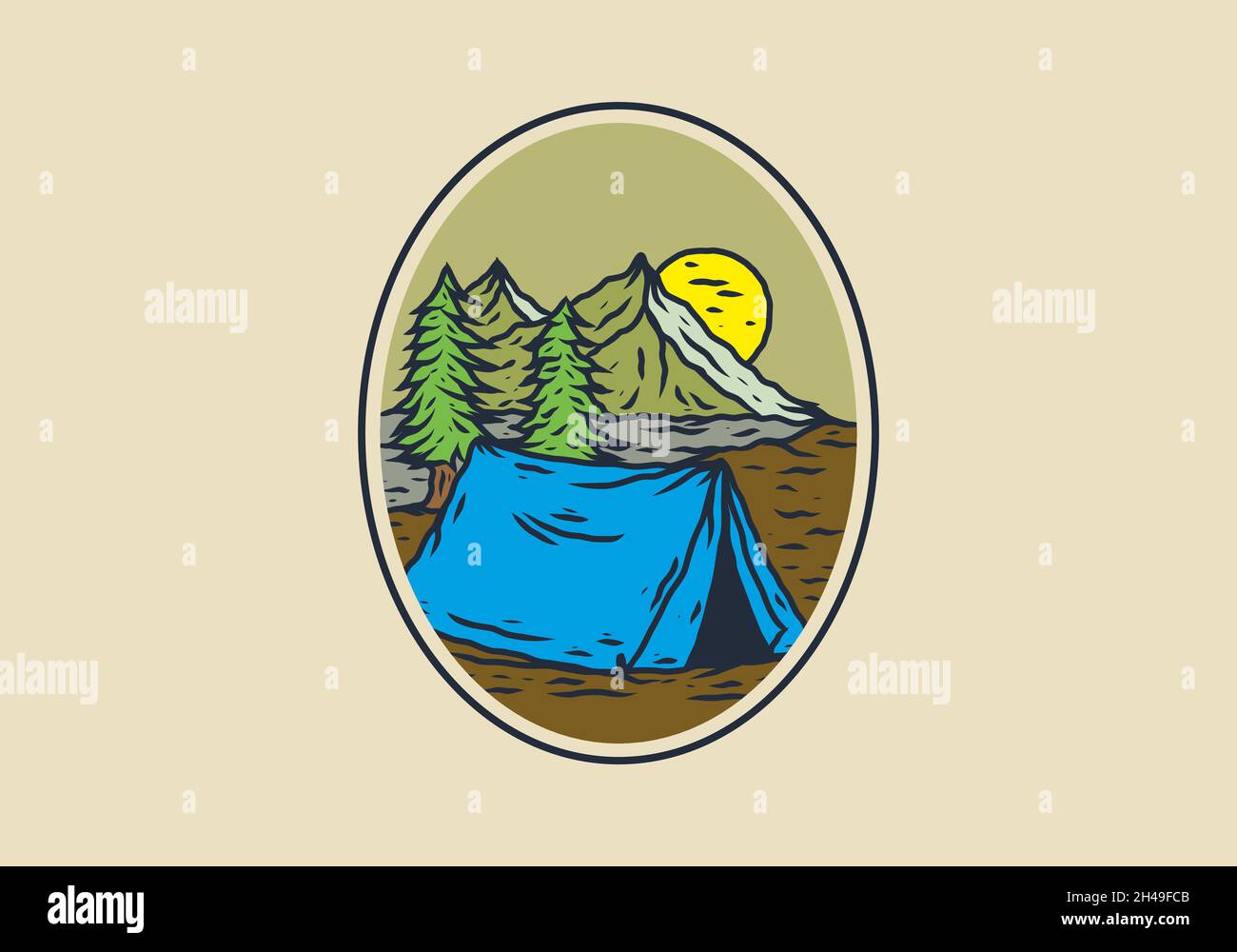 Line art illustration drawing of camping design Stock Vector Image ...
