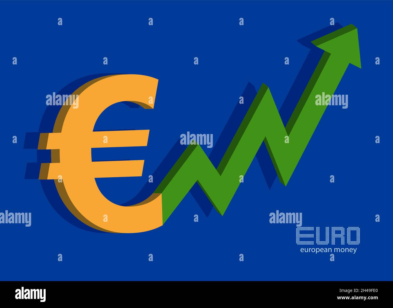 Euro and chart, price increase, bullran icon, background money vector ...