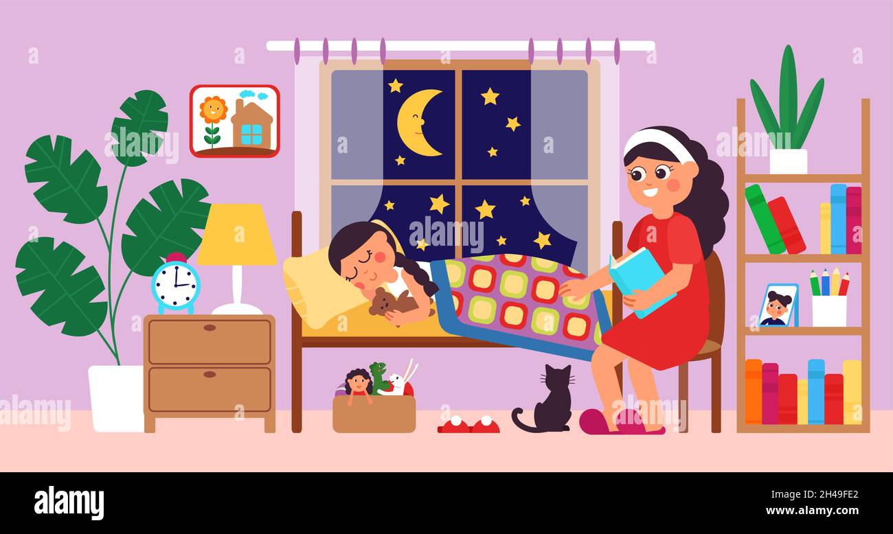 Mother Putting Daughter To Bed Stock Vector Images Alamy