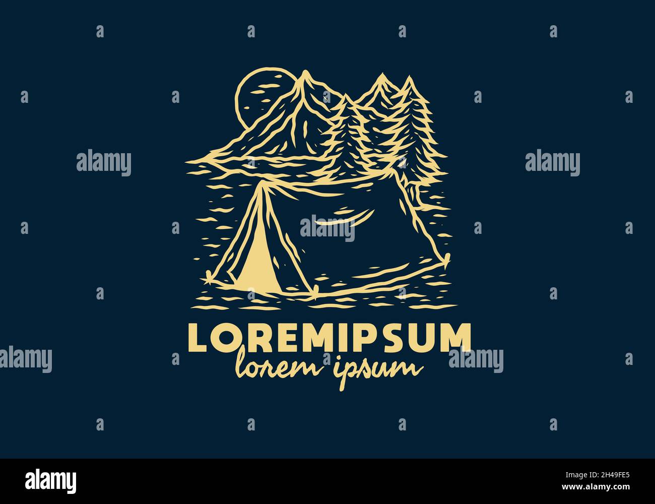 Line art illustration drawing of camping design Stock Vector Image ...