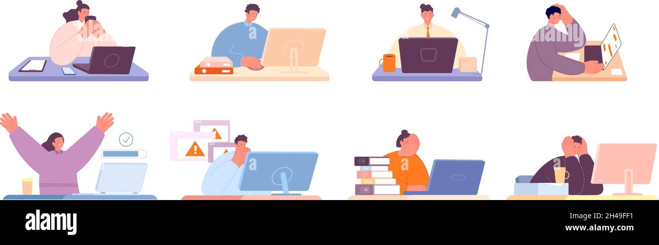 Daily office work. Business people at desk, home workplace. Man at ...