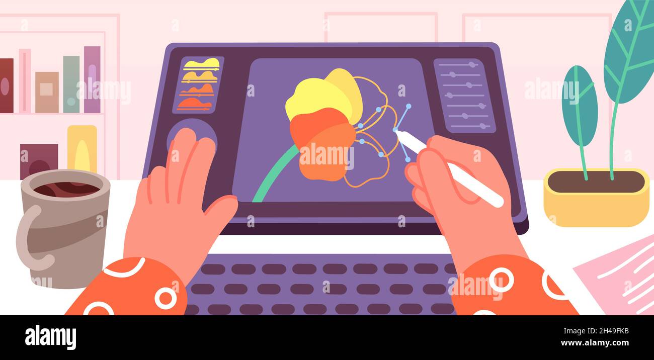 Graphic designer working. Artist animation doing image video motion ...