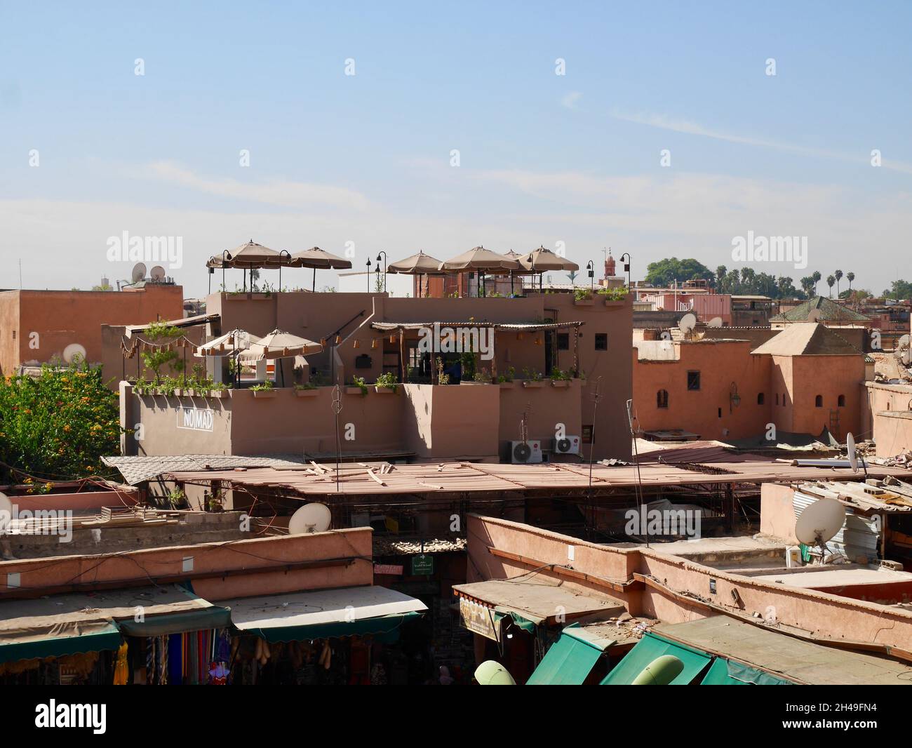 Marrakech, Morocco, 24.10.2021. Panorama of popular Marrakech hangout ...