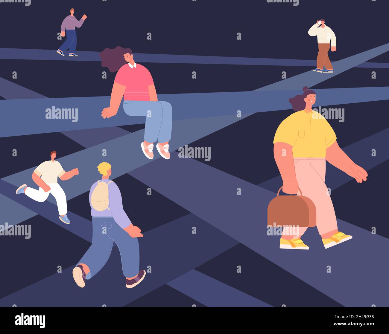 Life path. People going on their paths, single lifestyle. Different ...