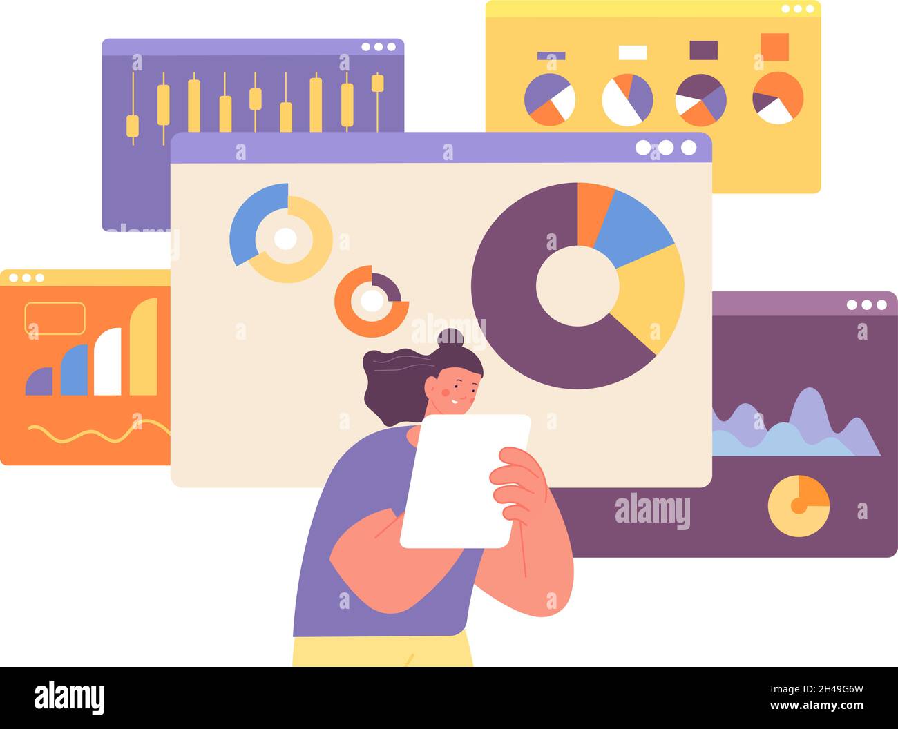 Analyze chart. Statistic data, development finance research. Woman ...