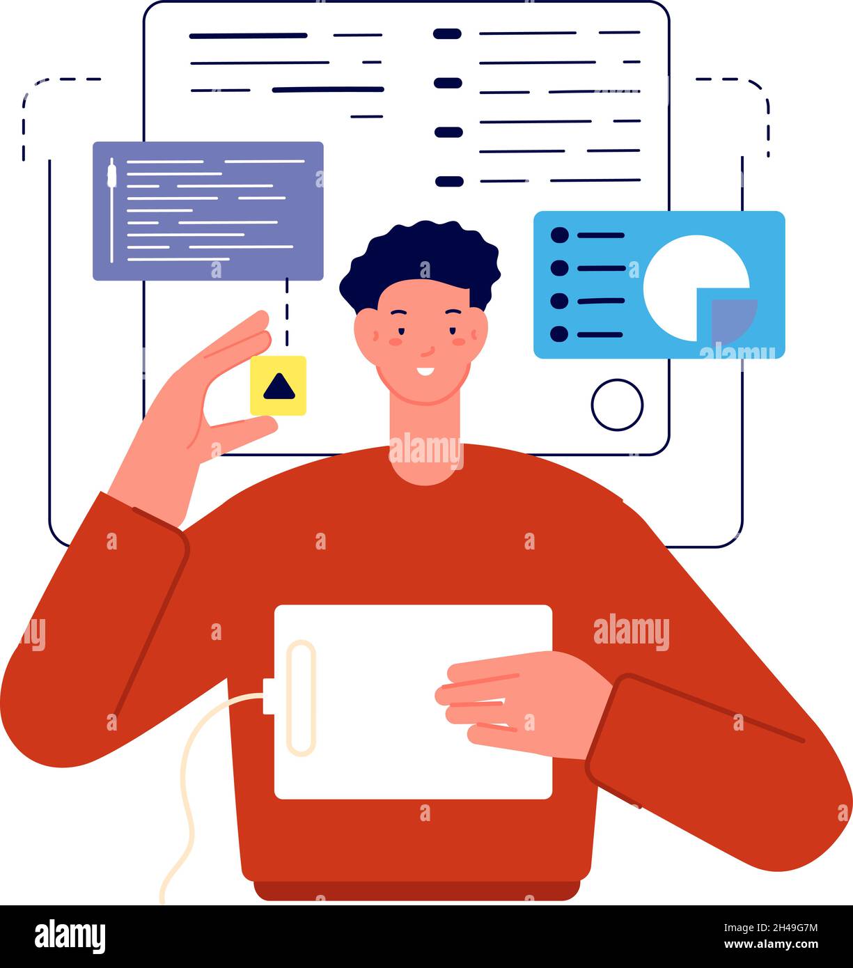 Man working with charts. Analytics or developer, professional geek and ...