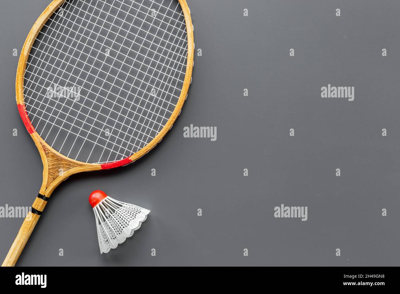 Sports eguipment of badminton racket and shuttlecock, top view Stock ...