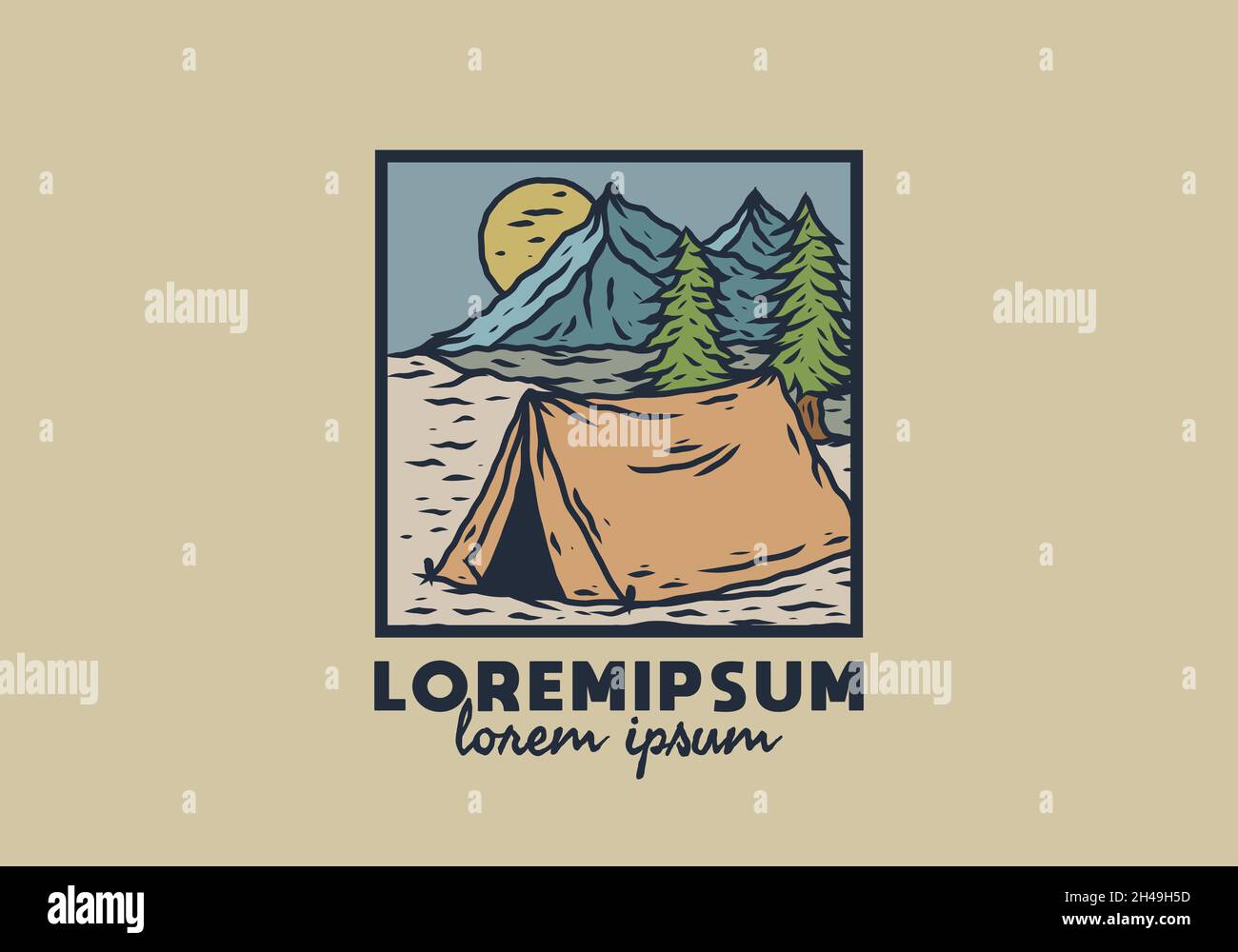 Line art illustration drawing of camping design Stock Vector Image ...