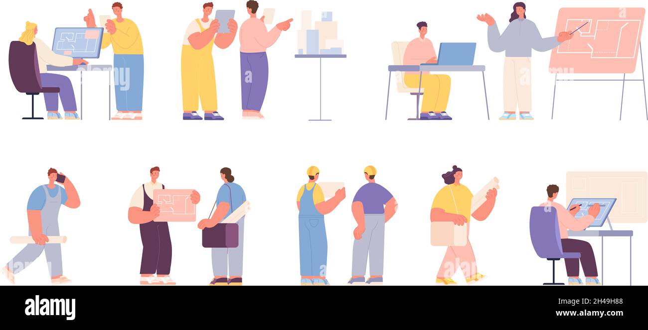 Architect builder characters. Industrial engineering team, experts ...