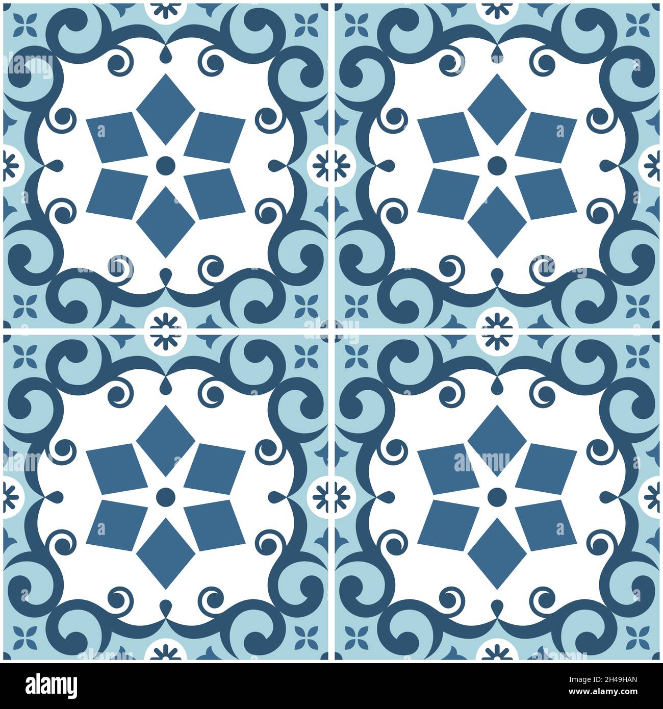 Portuguese Azulejo tile seamless vector pattern, retro design with ...