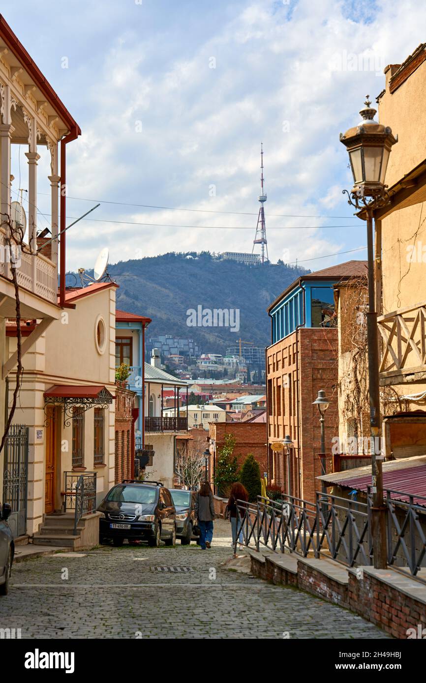 The atmosphere of the old city of Tbilisi. Historical architecture of ...