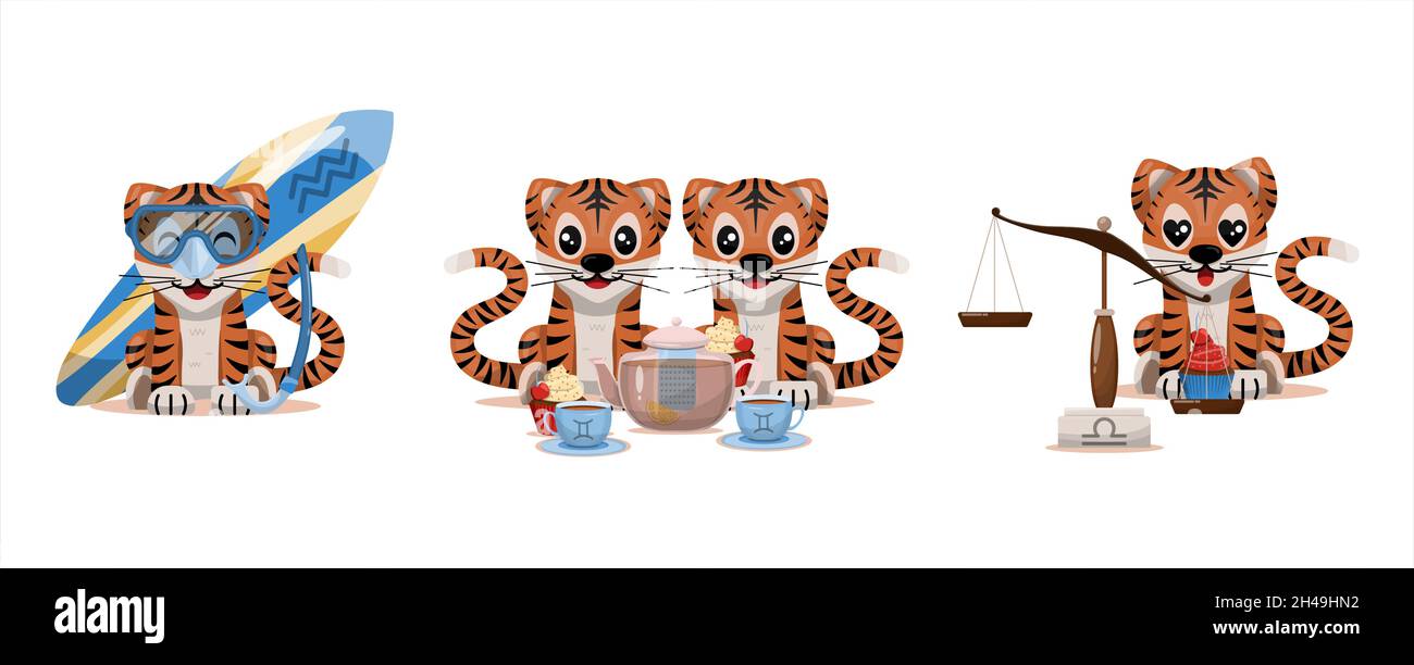 Tiger cub with gemini, aquarius, libra zodiac sign Astrological sign ...